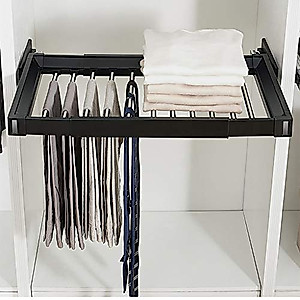 FKhanger Wardrobe Drawer Trouser Rack with Buffer System,Pull-Out Closet Scarf Jeans Storage Sliding Rail,(45-120cm) Adjustable Width (Size : (45-60) 46cm)