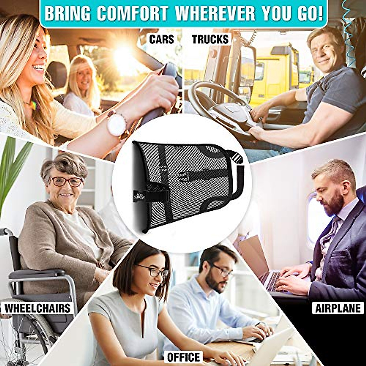 BOD Lumbar Mesh Back Support - Bring Comfort to an Office Chair, Car, and Truck Seat for Lower Back Pain Relief Behind Your Desk for All Day Pillow Like Comfort