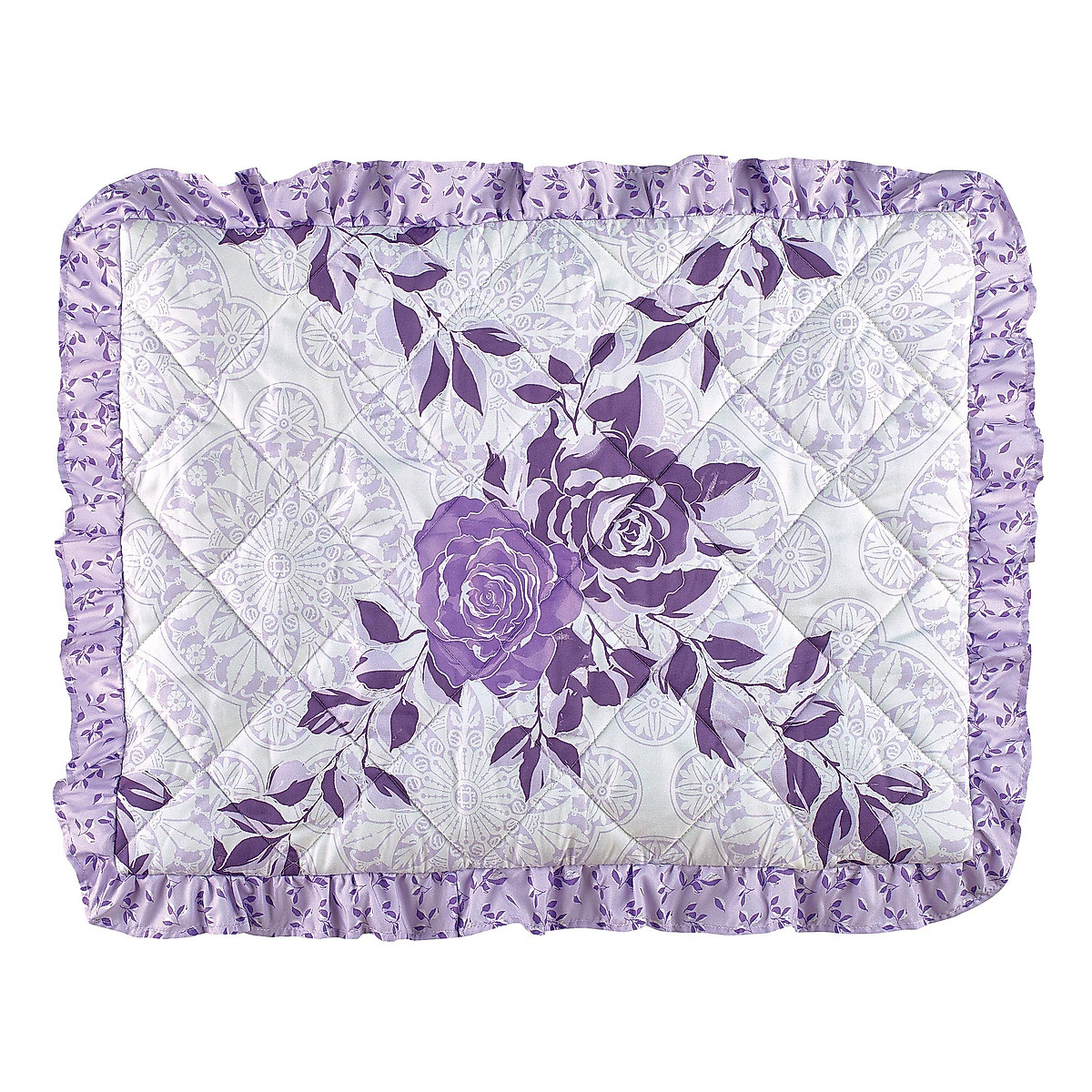 Collections Etc Lavender Floral Ruffle Pillow Sham Covers - Fits Standard Size Pillow, 26" x 20" - Machine Washable - Polyester