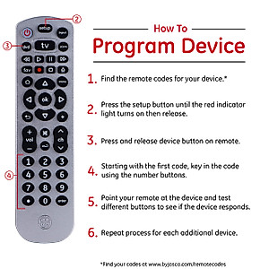 GE Universal Remote Control for Samsung, Vizio, Lg, Sony, Sharp, Roku, Apple TV, TLC, Panasonic, Smart TVs, Streaming Players, Blu-Ray, DVD, 3-Device, Silver, 34928