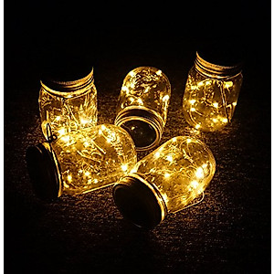 Solar Mason Jar Lid Lights, 6 Pack 30 Led String Fairy Star Firefly Jar Lids Lights,6 Hangers Included(Jars Not Included), Best for Mason Jar Decor,Patio Garden Decor Solar Laterns Table Lights