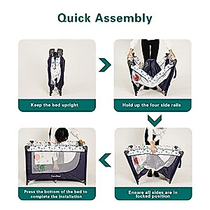 Pamo Babe Portable Crib with Mattress，Foldable Baby Playpen with Carry Bag (Blue)