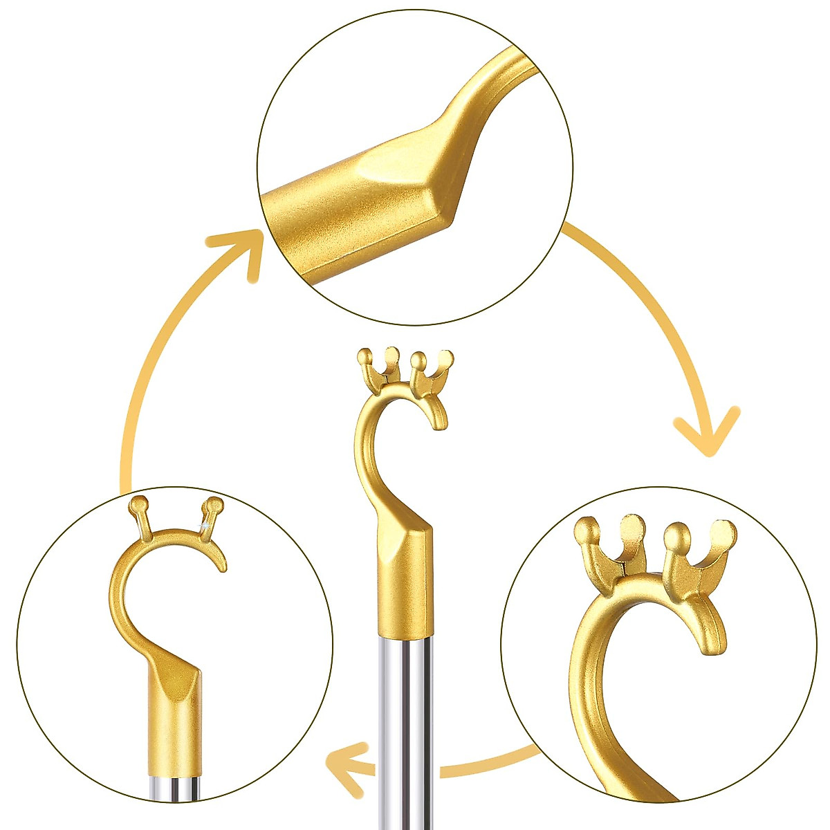 Cagaloi clothes hook pole，56inch adjustable extension pole.High Reach Garment Hook for Hanging Clothes Light and Plants Made of stainless steel, the pole is strong yet lightweight with a sponge handle