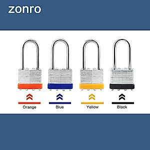 ZonRo Locks Laminated Steel Keyed Padlocks Keyed Alike Locks, Long Shackle Padlocks, for Hasp Latch, Sheds, Fences, Storage Locker, School, Gym，Pack of 6