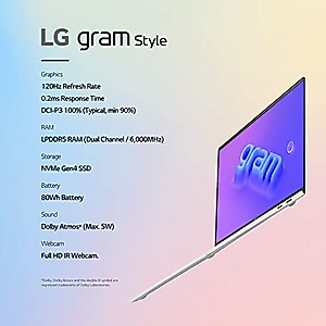 LG gram Style 16” OLED Laptop, Intel 13th Gen Core i7 Evo Platform, Windows 11 Home, 32GB RAM, 1TB SSD, Dynamic White