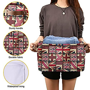 ALAZA Vintage British Flag Union Jack 3D Large Storage Basket with Handles Foldable Decorative 1 Pack Storage Bin Box for Organizing Living Room Shelves Office Closet Clothes