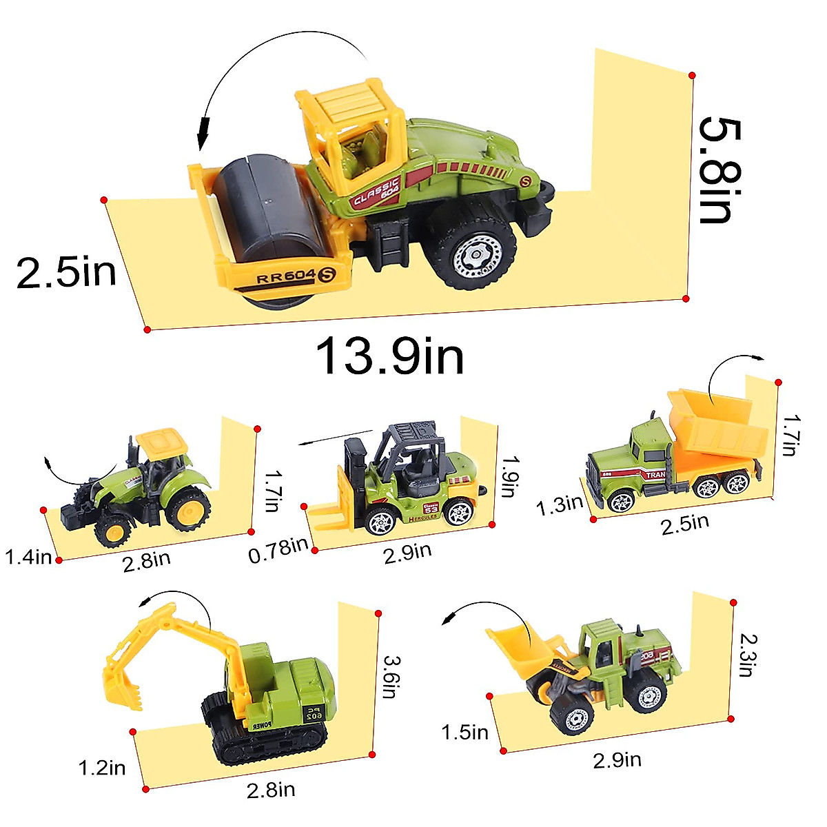 ANDOLO Mini Construction Trucks Toys, Small Construction Toys 6Pcs Construction Vehicles Tractor Toys Sand Vehicle Playset Forklift Roller Dump Truck Tractor Excavator Bulldozer