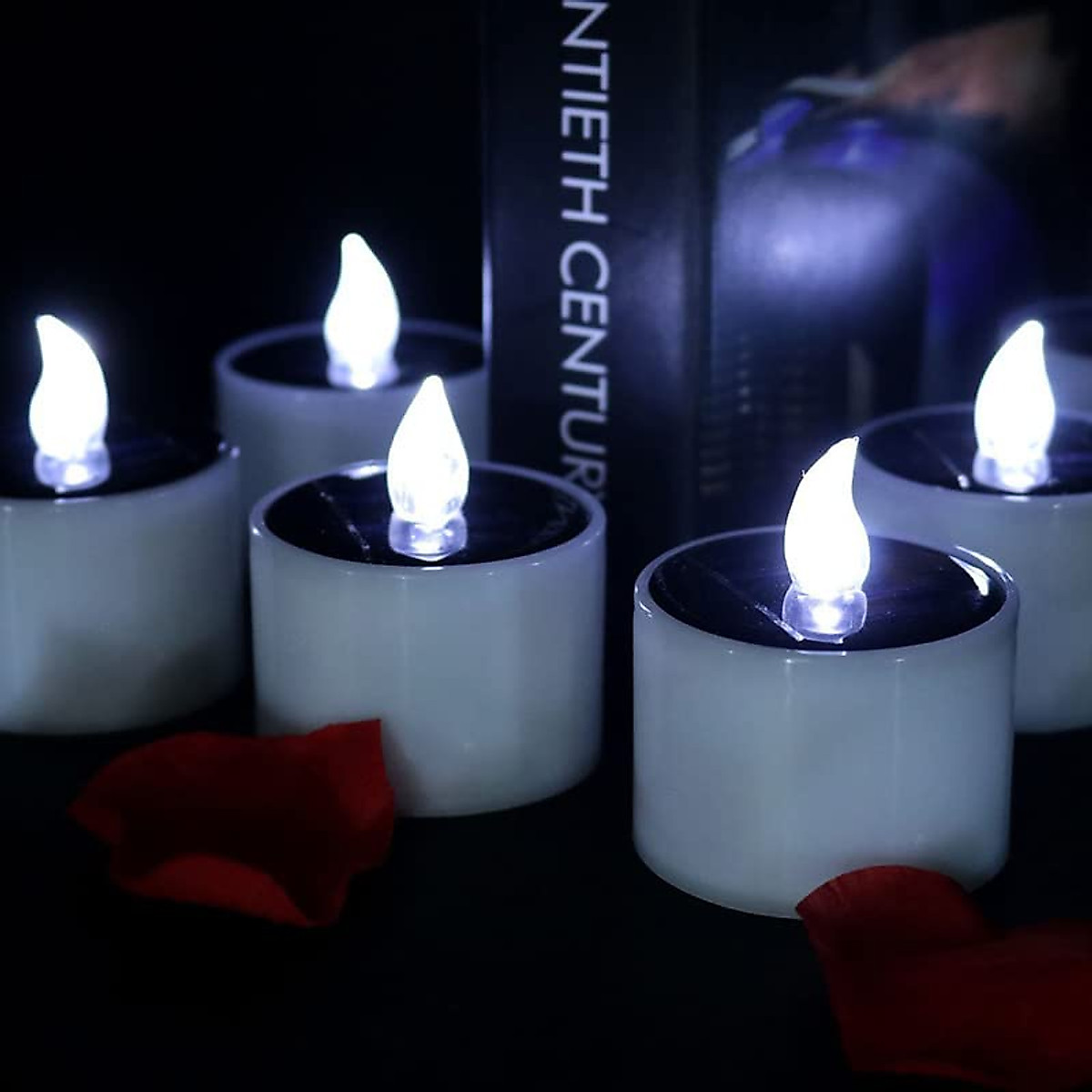 6pcs Solar Window Candles Outdoor Waterproof Flameless Flickering Led Tealights Solar Emergency Candles with Sensor Dusk to Dawn for Lantern Garden Camping Party Halloween Christmas Home Decor