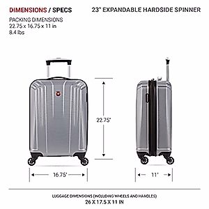 SwissGear 3750 Hardside Expandable Luggage with Spinner Wheels, Silver, Checked-Medium 24-Inch