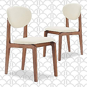 Elle Decor Coralie Mid-Century Modern Upholstered Dining Chair, Walnut-Stained Wood and Tapered Legs, Buttercream