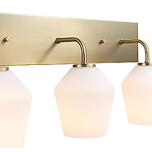 Globe Electric 51615 Raja 3-Light Vanity Light, Matte Brass, Opal Glass Shades
