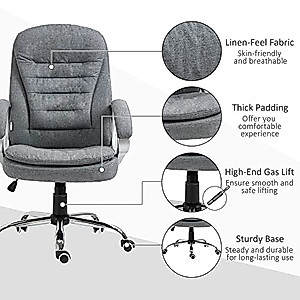 Vinsetto High Back Home Office Chair Executive Computer Chair with Adjustable Height, Upholstered Thick Padding Headrest and Armrest - Grey