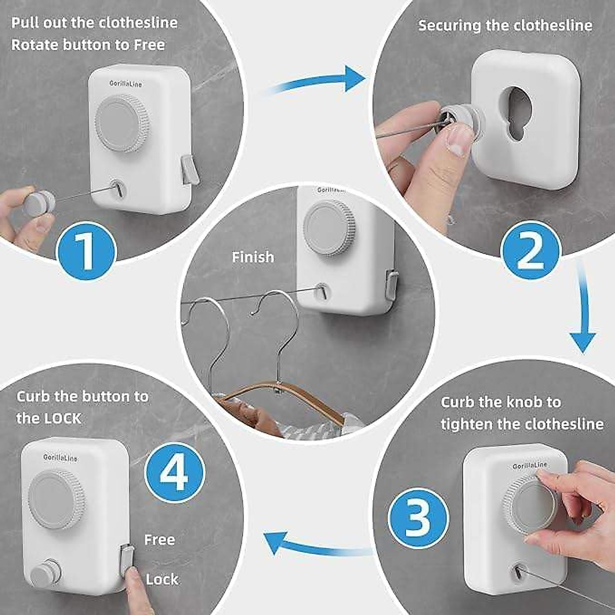 GorillaLine Max - Retractable Clothesline Indoor Outdoor Clothes Line | Heavy Duty Clothes Drying Laundry Line | Wall Mounted Drying Rack Clothing Line | with GorillaGrip Technology