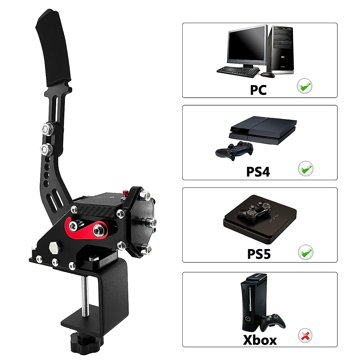 CXCESNS USB PS 4/5 handbrake Compatible with Logitech G29 Steering Wheel, 64-bit USB PC handbrake Applicable for simulated racing games with clip and Sim Card, 11.8" (PC+PS 4/5 system only)