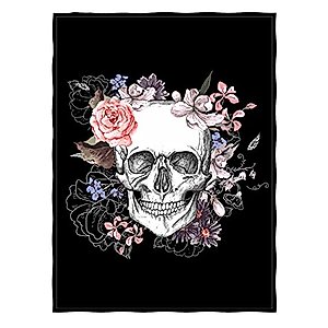 Mimihome Skull Throw Blanket, Sugar Skulls Flowers Warm Fleece Blanket for Sofa Couch Bed Chair, 80 L x 58 W Inches