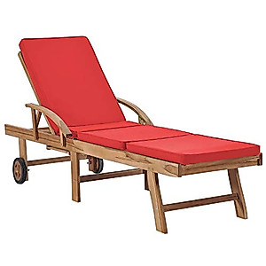 Sun Loungers with Cushions 2 pcs Solid Teak Wood Red Folding Sun Lounger.Foldable Chaise Lounge.Adjustable Outside Patio Sunlounger.Outdoor Wooden Garden Lounge Chair