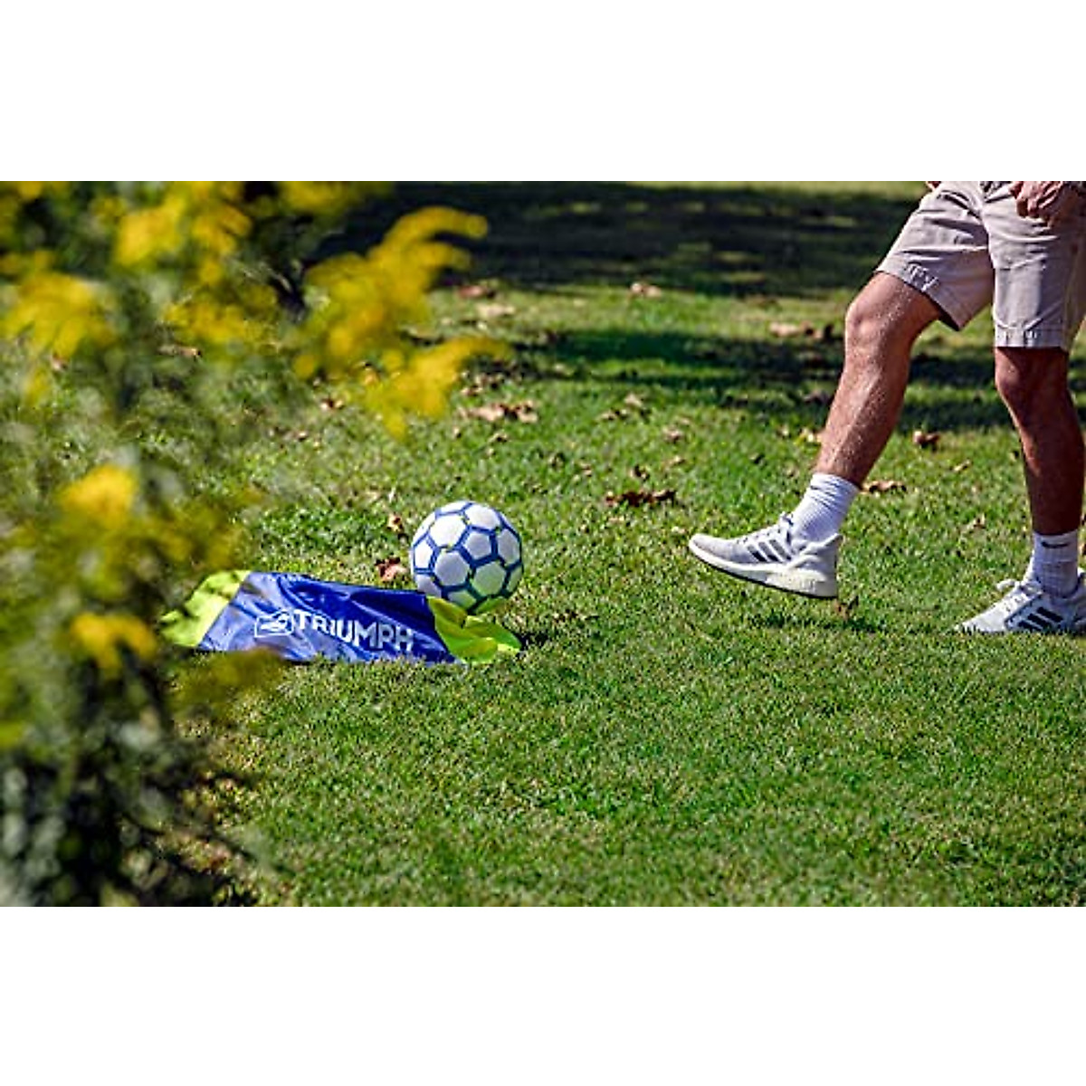 Triumph Sports Backyard Footgolf Set – Includes 3 Targets and 1 Official Size 5 Soccer Ball, Blue