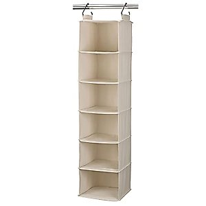 Household Essentials Cedarline 6-Shelf Hanging Closet Organizer, Heavy-Duty Cotton Canvas, Breathable, Versatile, Compact, Perfect for Rod or Wire Closets, Natural