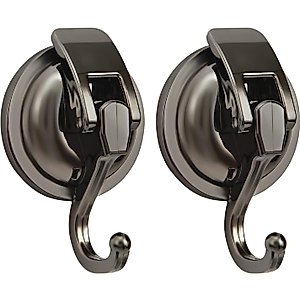 Apkhgtb Suction Shower Hooks 2 Packs Multi-Purpose Wreath Hanger Strong Suction Cup for Bathroom, Kitchen, Glass Door, Mirror, Tile – Loofah, Towel, Coat, Bath Robe Holder (Gun Grey)