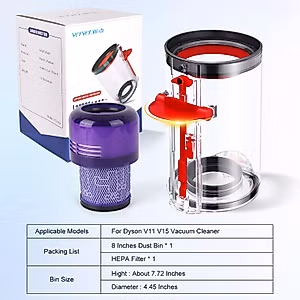 Upgraded Canister Replacement for Dyson V11 V15 SV14 SV15 SV22 Vacuum Cleaner Dust Bin, for Large Bin Part no. 970050-01 and Part no. 965443-01 with HEPA Filter