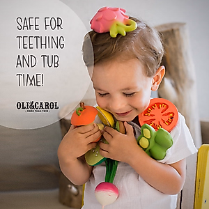 Oli & Carol Natural Rubber Teether - Vegetable Shaped Teething Toy for Babies 0-12 Months | Baby Teething Relief | Teethers for Infants 0-6 & 6-12 Months | Natural Hevea Rubber (Kendall The Kale)