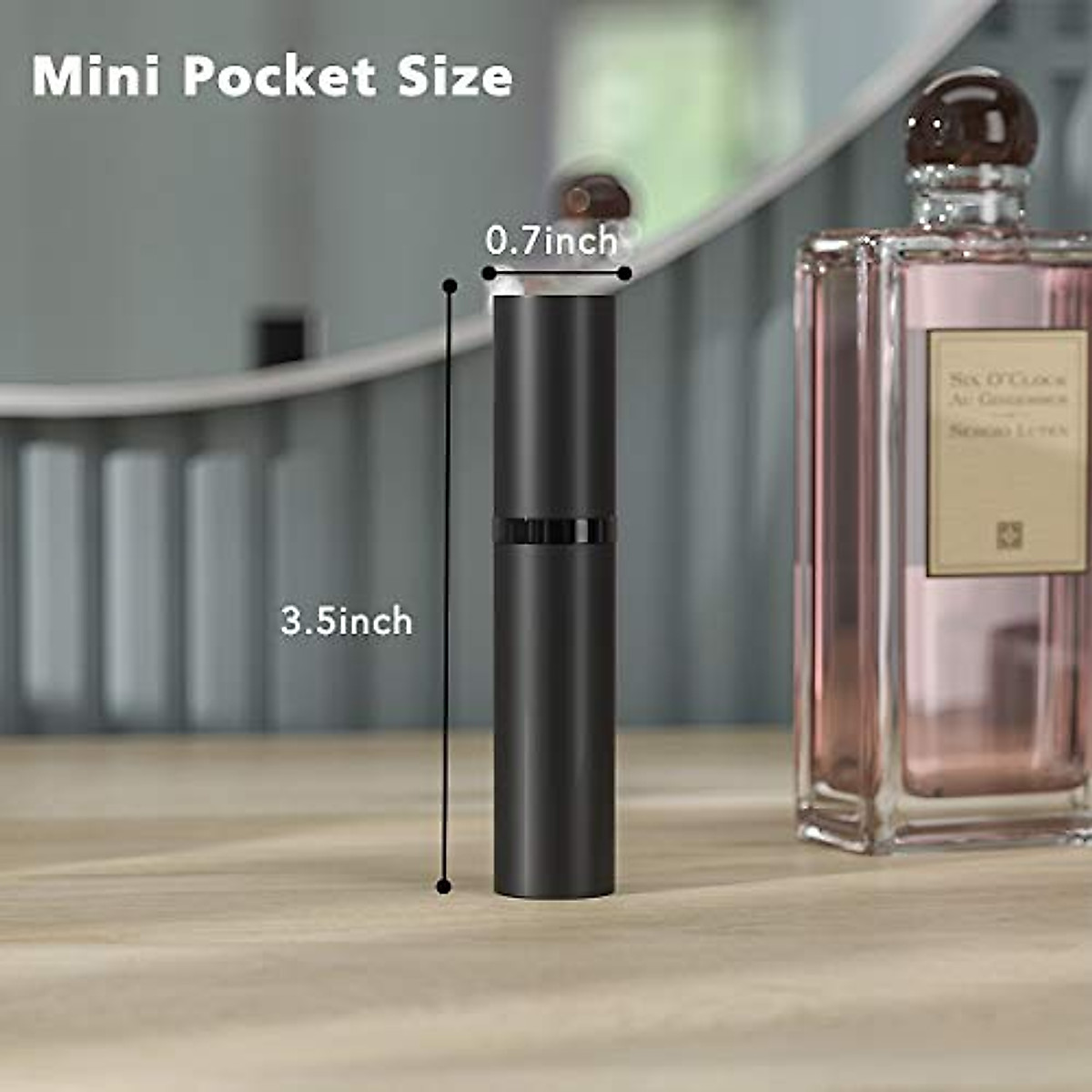 Refillable Perfume Bottle Atomizer for Travel,Portable Easy Refillable Perfume Spray Pump Empty Bottle for men and women with 5ml Mini Pocket Size (Black)