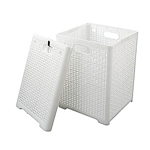 Sandmovie White Folding Laundry Baskets, Plastic Collapsible Laundry Hampers, 2-Pack