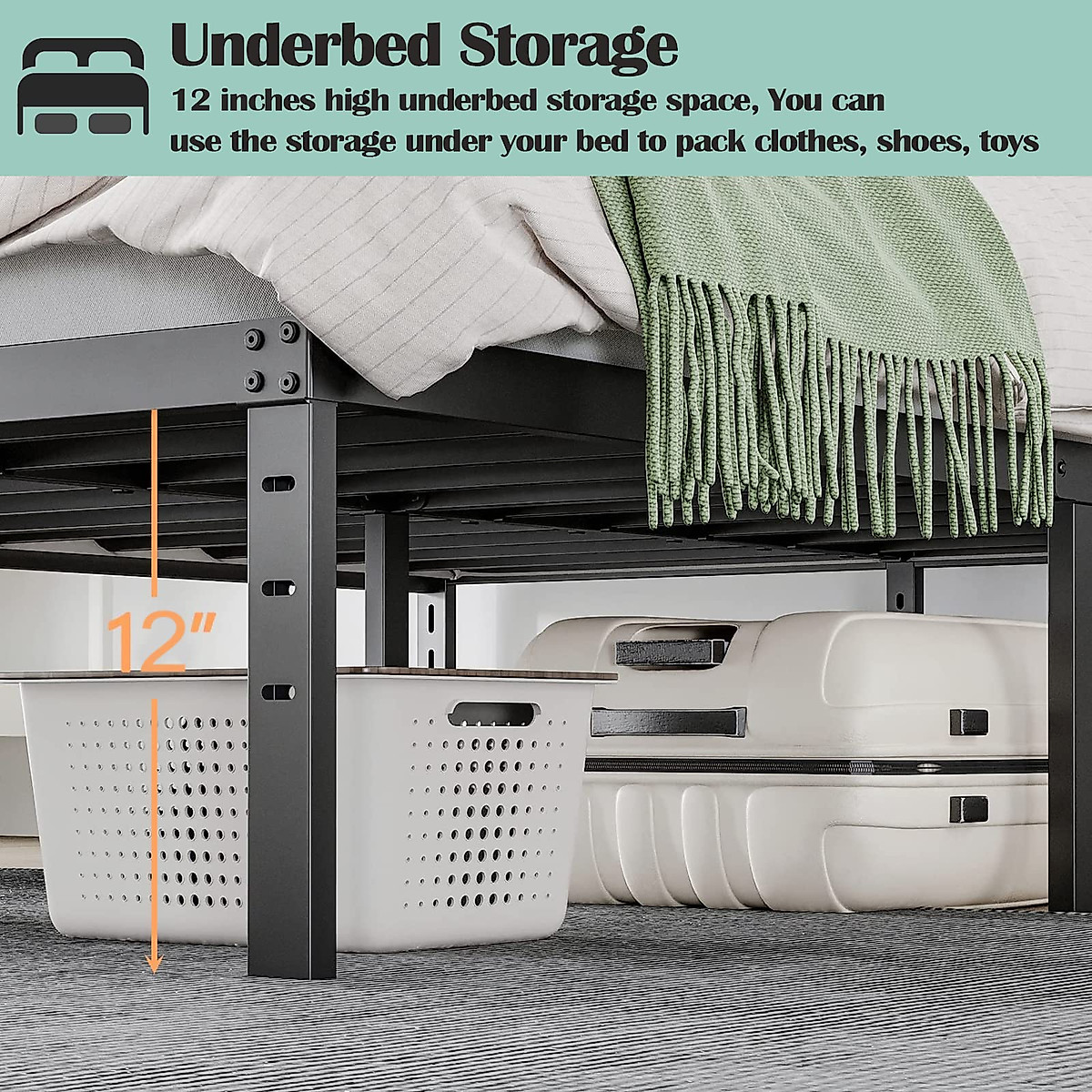 COMASACH Twin Bed Frame with headboard, 14 Inch High 3500lbs Heavy Duty Steel Slats Support Metal Bed Frames No Box Spring Needed,Noise-Free,Easy Assembly-Black