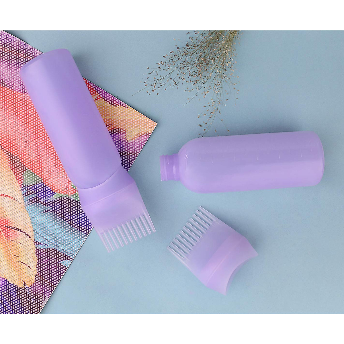 Yebeauty Root Comb Applicator Bottle, 2 Pack 6 Ounce Hair Oil Applicator Bottle for Hair Dye Bottle Applicator Brush with Graduated Scale- Purple