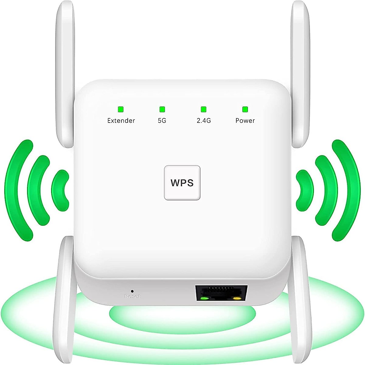 WiFi Repeater - 1200Mbps WiFi Range Extender Wireless Signal Repeater Booster, Dual Band 2.4G and 5G Expander, 4 Antennas 360° Full Coverage, Extend WiFi Signal to Smart Home Devices（AK1206 White）