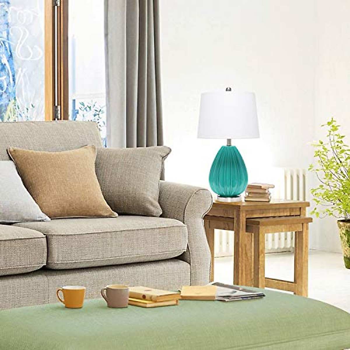 Elegant Designs LT3320-TEL Teal Creased Table Lamp with Fabric Shade