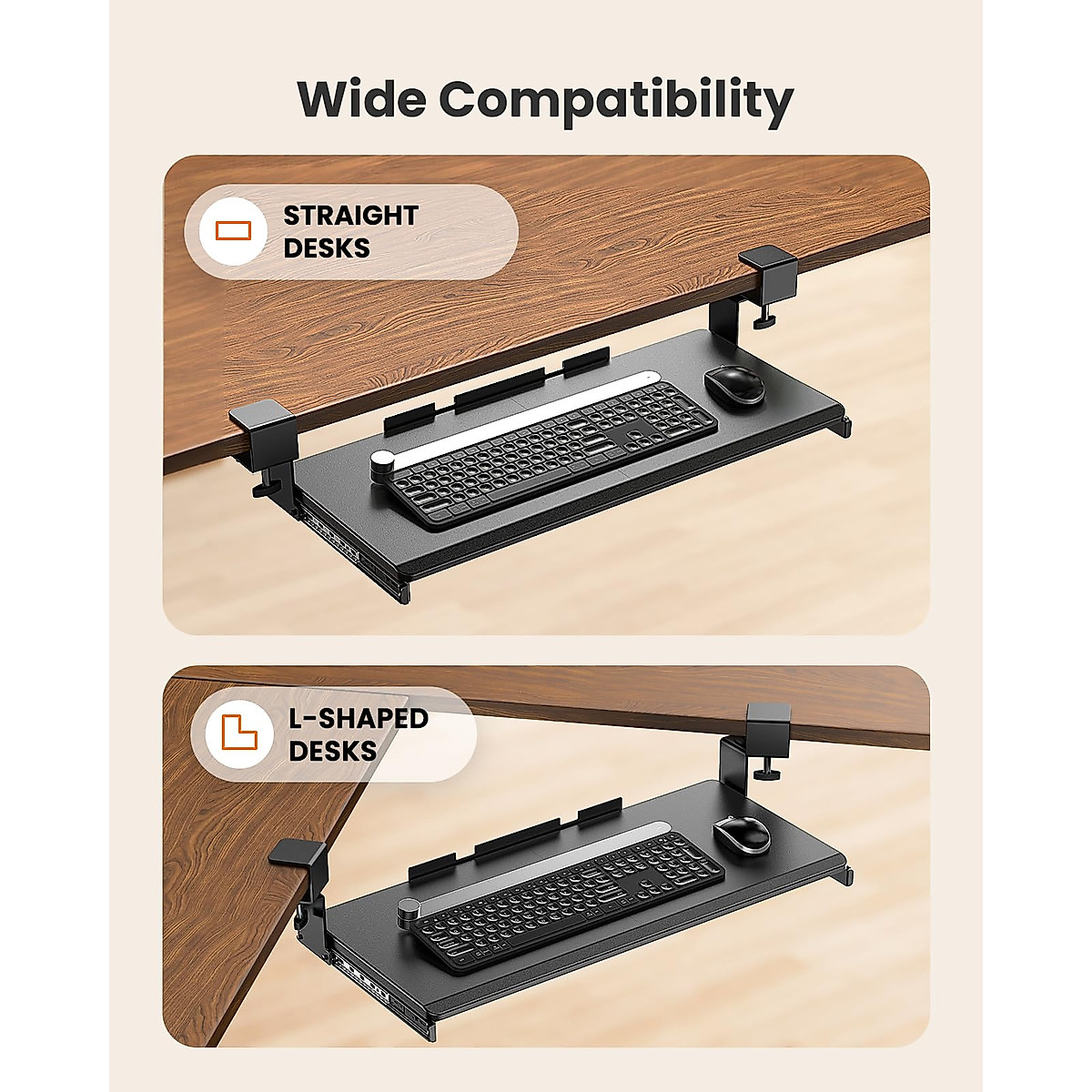 ErGear Keyboard Tray Under Desk, Corner Keyboard Tray with 45° Adjustable C Clamp for L Shaped Desk, Under Desk Keyboard Tray Slide Out, Computer Keyboard & Mouse Tray, 26.38" W x 11.61" D, Black
