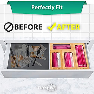 TIDYHIVE - Ziplock Bag Storage Organizer - Kitchen Organizer for Sandwich Bags, Quart, Gallon, Snack – Natural Wood Plastic Bag Organizer – Space Saving and Practical Solution