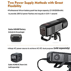 Godox AD400Pro All-in-One Outdoor Flash Strobe, 400W 2.4G TTL Portable Speedlite with Rechargeable Battery and Bowens Mount and Godox Mount