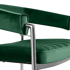 Bekrvio Velvet Arm Dining Chairs Kitchen Dining Room Chairs with Armrest, Mid Century Modern Living Room Armchair Accent Chairs Upholstered Kitchen Chairs with Metal Chrome Legs, Green