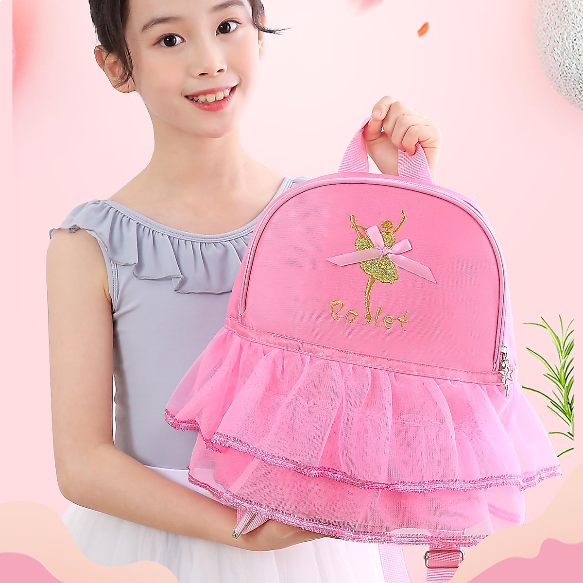 HICCUPfish Cute Ballet Dance Bag Princess Backpack Pink Shoulder Bag Girls (Tutu shoes)