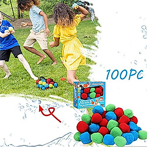 100PCs Reusable Water Bounce Balls Absorbent Cotton Balls for Outdoor Pool Beach Parties, Swimming Pool & Outdoor Water Toys Toddler Bath Toy Pool Party Supplies Kids Beach