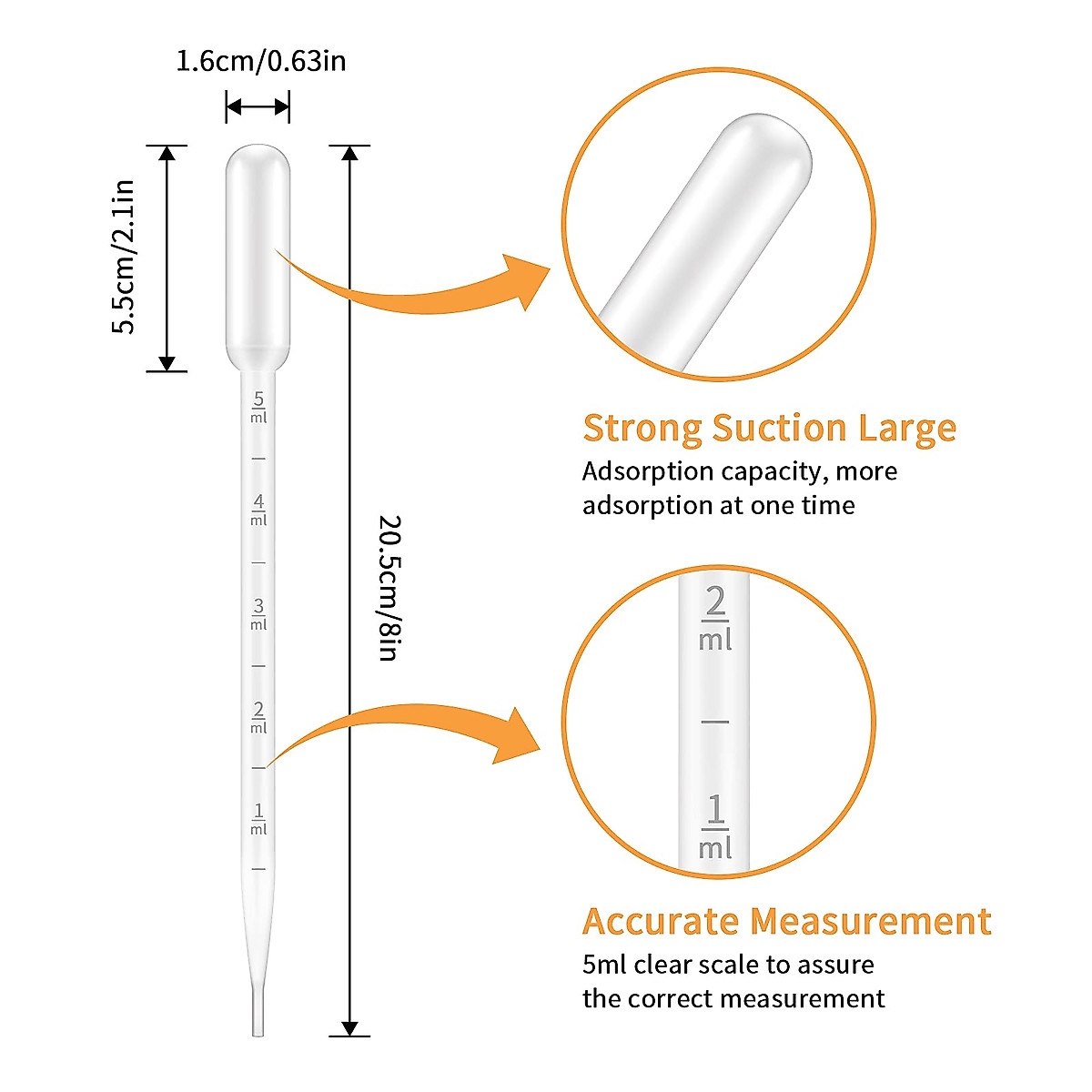 G2PLUS 100PCS 5ml Transfer Pipettes, Plastic Graduated Pipettes, Calibrated Disposable Dropper for Liquid, Essential Oils, Science Laboratory, Experiment, Essential Oils, Make up Tool