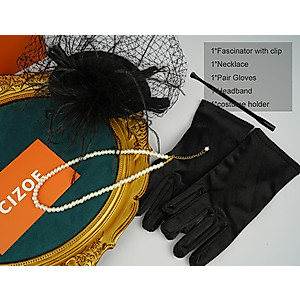 Cizoe Fascinators Hats 20s 50s Hat Pillbox Hat Cocktail Tea Party Headwear with Veil for Girls and Women(1-B1-black Set)