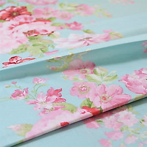 FADFAY Floral Twin XL Sheets 100% Combed Cotton Sheet Sets Pink Flowers Deep Pocket Fitted Sheets Girls Bedding Sets for All-Season (4Pcs, 1 Fitted Sheet, 1 Flat Sheet, 2 Pillowcases)