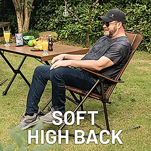 TIMBER RIDGE Padded High Back Rocker Lawn Side Pocket Portable Patio Rocking Chair for Camping Porch Yard Garden Indoor, Heavy Duty Supports 300 LBS, Brown