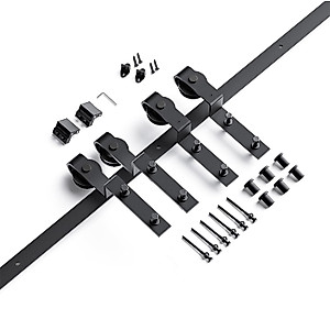 EaseLife 8 FT Bypass Double Sliding Barn Door Hardware Kit,Single Track,Heavy Duty,Slide Smoothly Quietly,Easy Install (8FT Track Kit for Double 53" Wide Door)