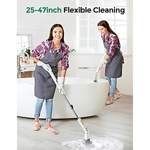 kHelfer Electric Spin Scrubber Kh8, 2024 Upgrade Cordless Shower Scrubber 8 Replacement Head, 1.5H Bathroom Scrubber Dual Speed, Shower Cleaning Brush with Extension Arm for Bathtub Tile Floor