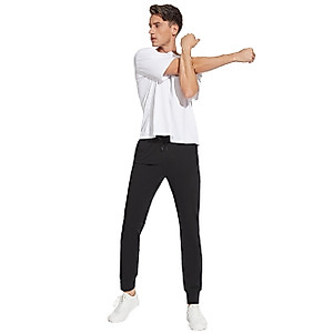 SEVEGO Men's 34" Inseam Tall Lightweight Cotton Joggers with Zipper Pockets Active Sweatpants Work Sports Track Pants Black XL