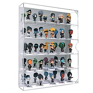 AITEE Acrylic Display Case with Mirrored Back, Display Cabinet for Mini Funko Pop Figures, Dust-Proof Clear Wall Mounted or Desktop 5 Tiers Storage Organizer, for Mini Toys, Rock Stone and Figures