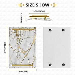 Marble with Golden Vanity Tray for Bathroom Counter Rectangle Decorative Kitchen Trays Acrylic Jewelry Perfume Makeup Organizer Tray Holder