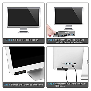 USB Hub 3.0 - Rekidm 4 Port Aluminum USB 3.0 Hub Clamp Design for Desktop, Computer, PC, Table Edge with Durable Adjustable Clip, Compact Space-Saving Mountable Desk USB Hub Fast Speed Transfer