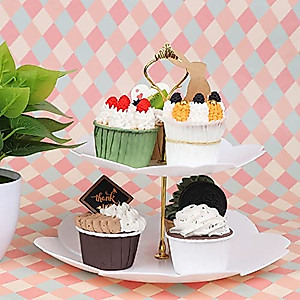 6 Set Cupcake Stand Dessert Stand 3 Tier Cake Stand White Plastic Party Cupcake Holder Tiered Candy Dessert Display Plates Serving Tray Table Decor for Baby Shower Wedding Birthday Celebration