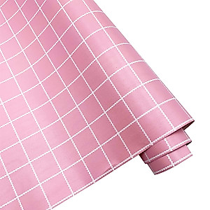Yifely Pink Plaid Shelf Liner Waterproof Drawer Cover Paper Self-Adhesive Refurbish Girls Folding Laptop Table Makeup Vanity 17.7 inch by 9.8 Feet