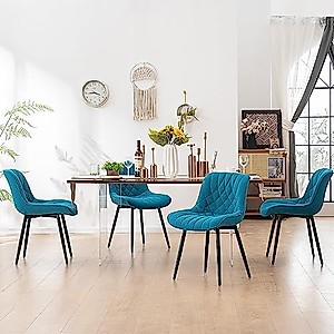 YOUNUOKE Comfortable Dining Chairs Set of 2, Mid-Century Modern Kitchen Dining Room Chairs, Upholstered Backrest Boucle Dining Chair with Black Metal, Teal